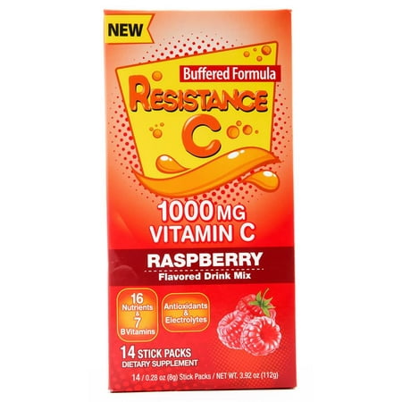 Resistance C - Vitamin C Buffered Drink Mix Raspberry 1000 mg. - 14 ...