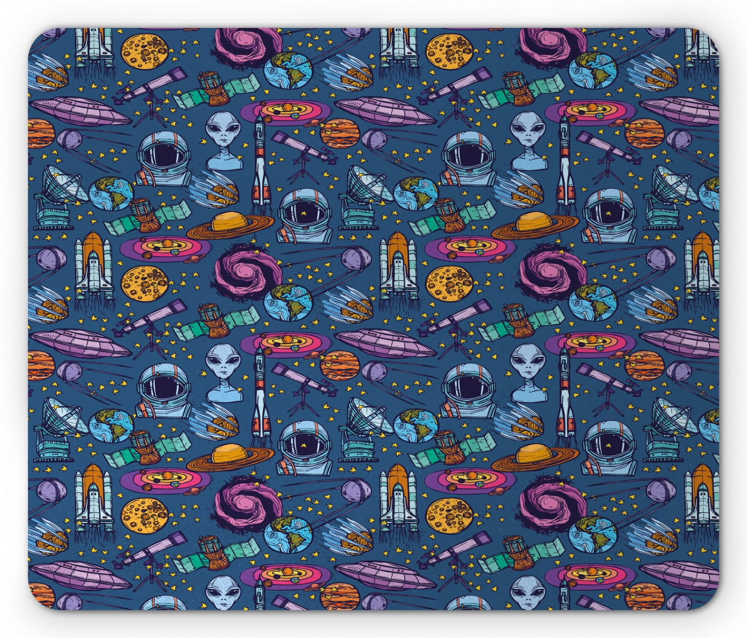 Astronaut Mouse Pad, Colorful Astronomical Sketch Stars Planets Outer ...