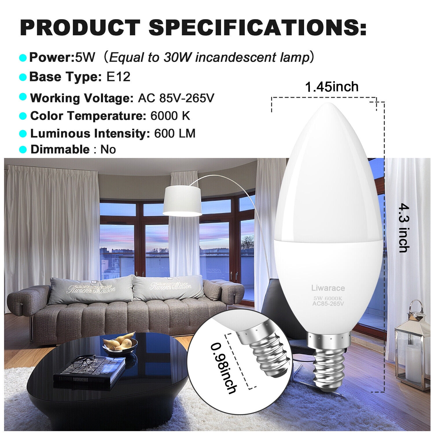 Innens LED Candelabra Bulbs 30 Watt 3000K E12 Energy Saving Daylight ...