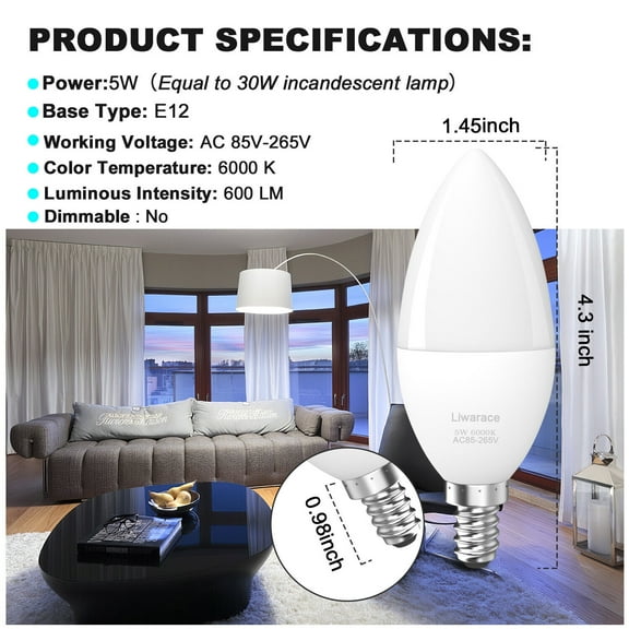40w Type B E12 Candelabra Base Bulb