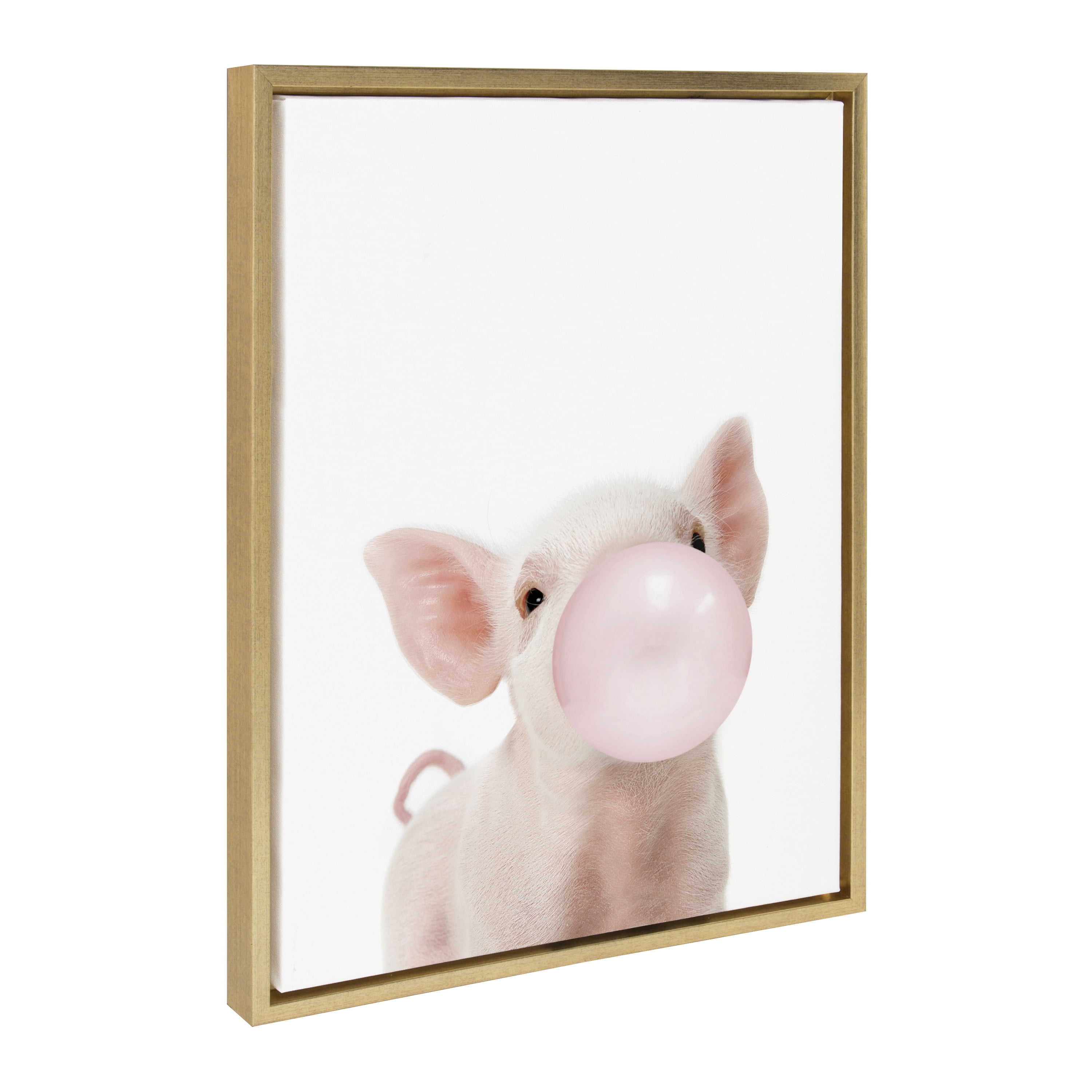 Kate and Laurel Sylvie Bubble Gum Piglet Framed Canvas Wall Art by Amy ...