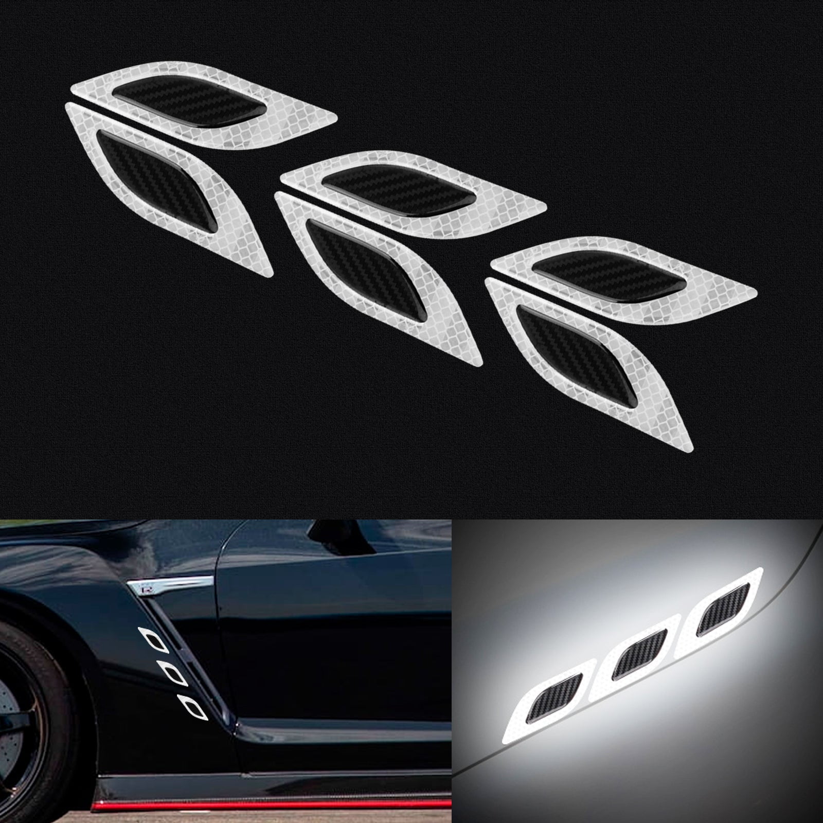 Xotic Tech 3D White Carbon Fiber Look PVC Fender Bumper Hood Reflective ...