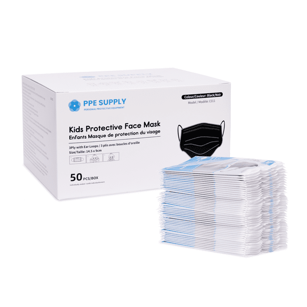 Kids Individually Sealed Black Disposable Face Mask (50 Masks) - Walmart.ca