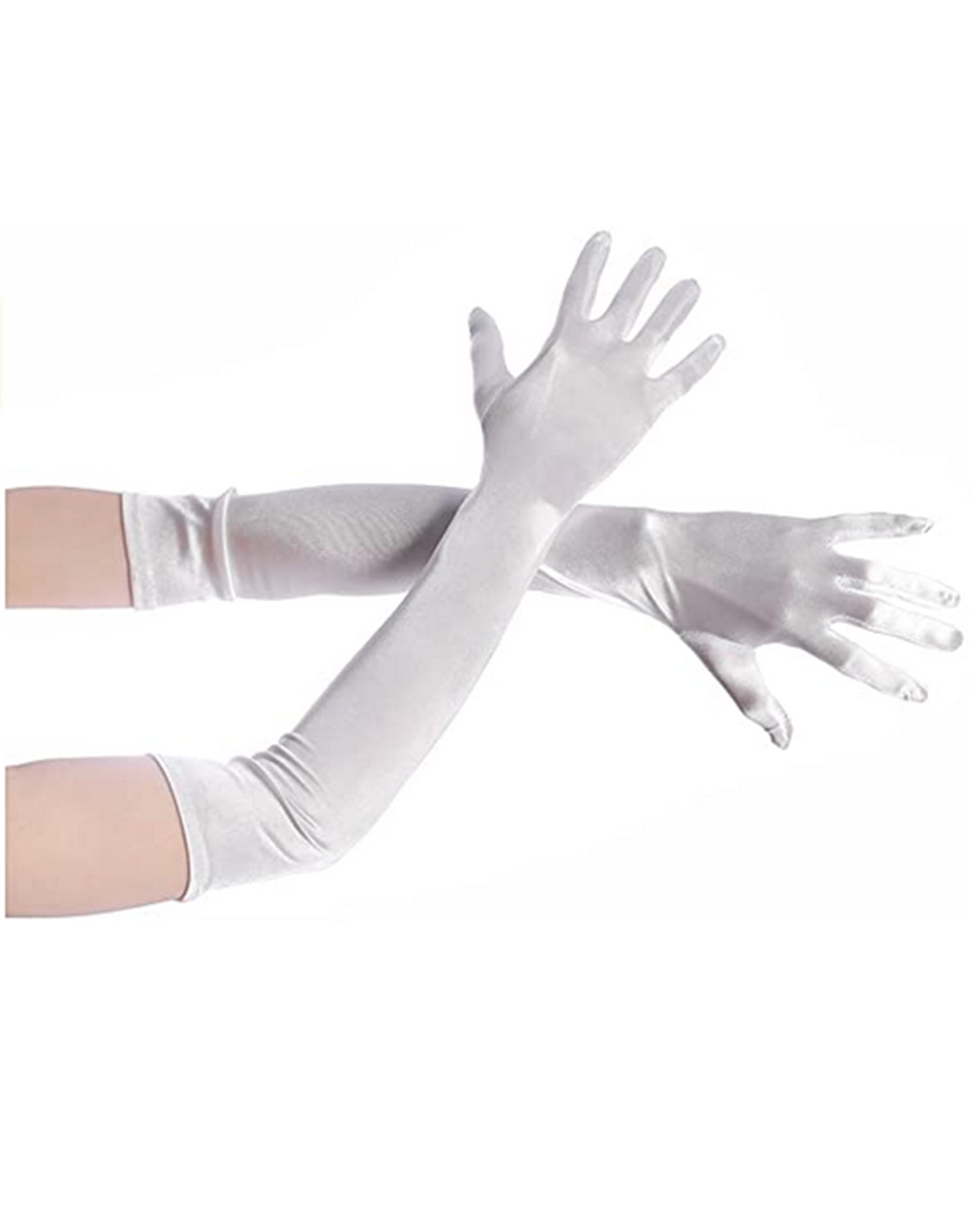 FOCUSNORM Women's Evening Party Mittens 21in Long Black White Satin ...
