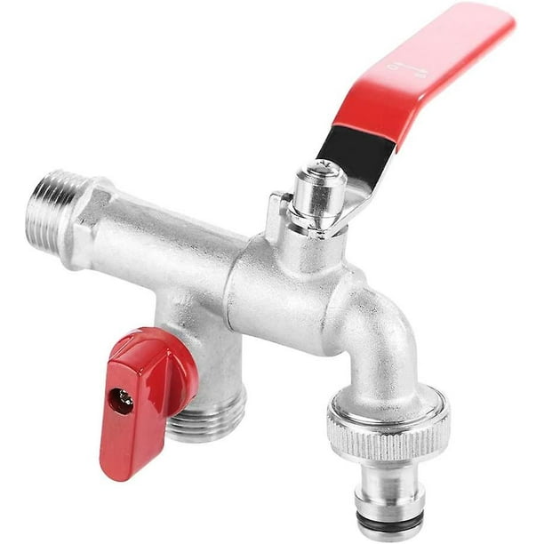 90 Degree Water Tap Double Valve 1/2" Brass Faucet For Outdoor Garden ...