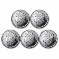 Lot of 5 - Silver Generic Bullion Coins .999 Fine, 1 oz Rounds ...