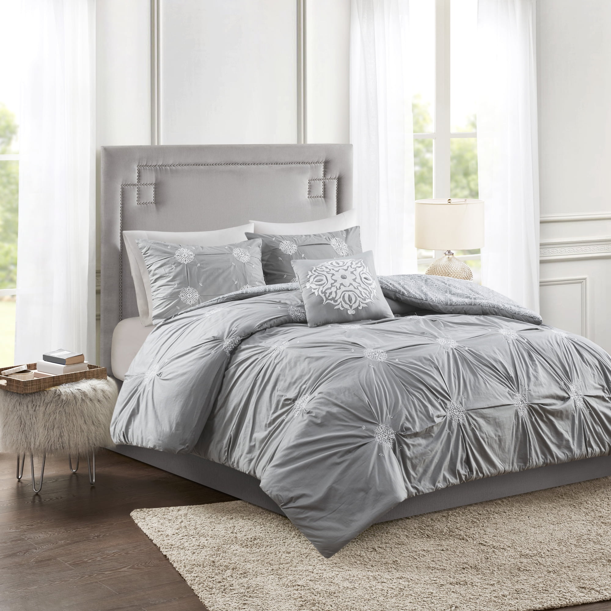 Home Essence Alicia 4 Piece Embroidered Cotton Reversible Duvet Cover ...