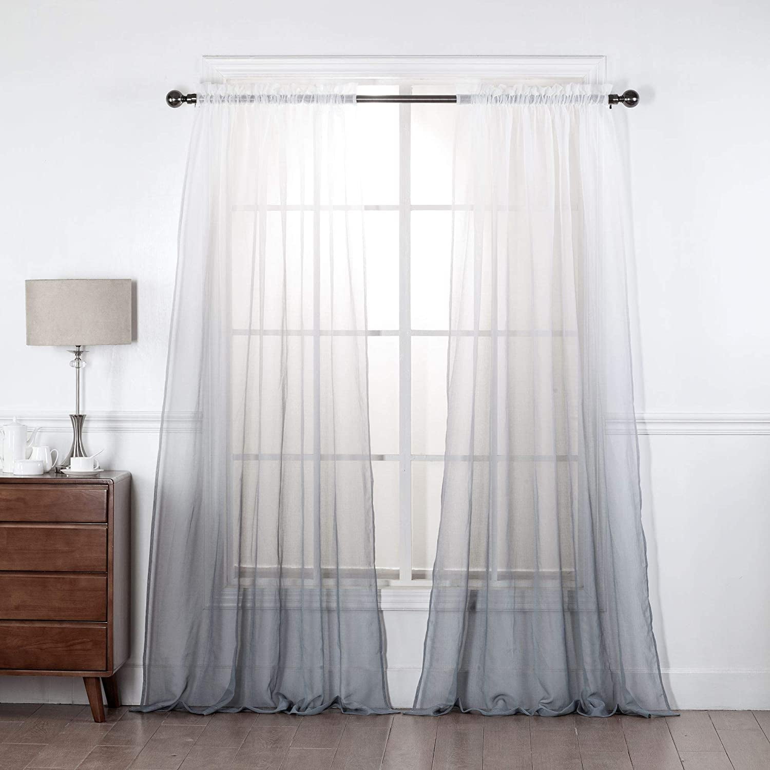 Elite Home Products 2 Piece Ombre Sheer Curtains Rod Pocket Voile, Sheer Curtain Window ...