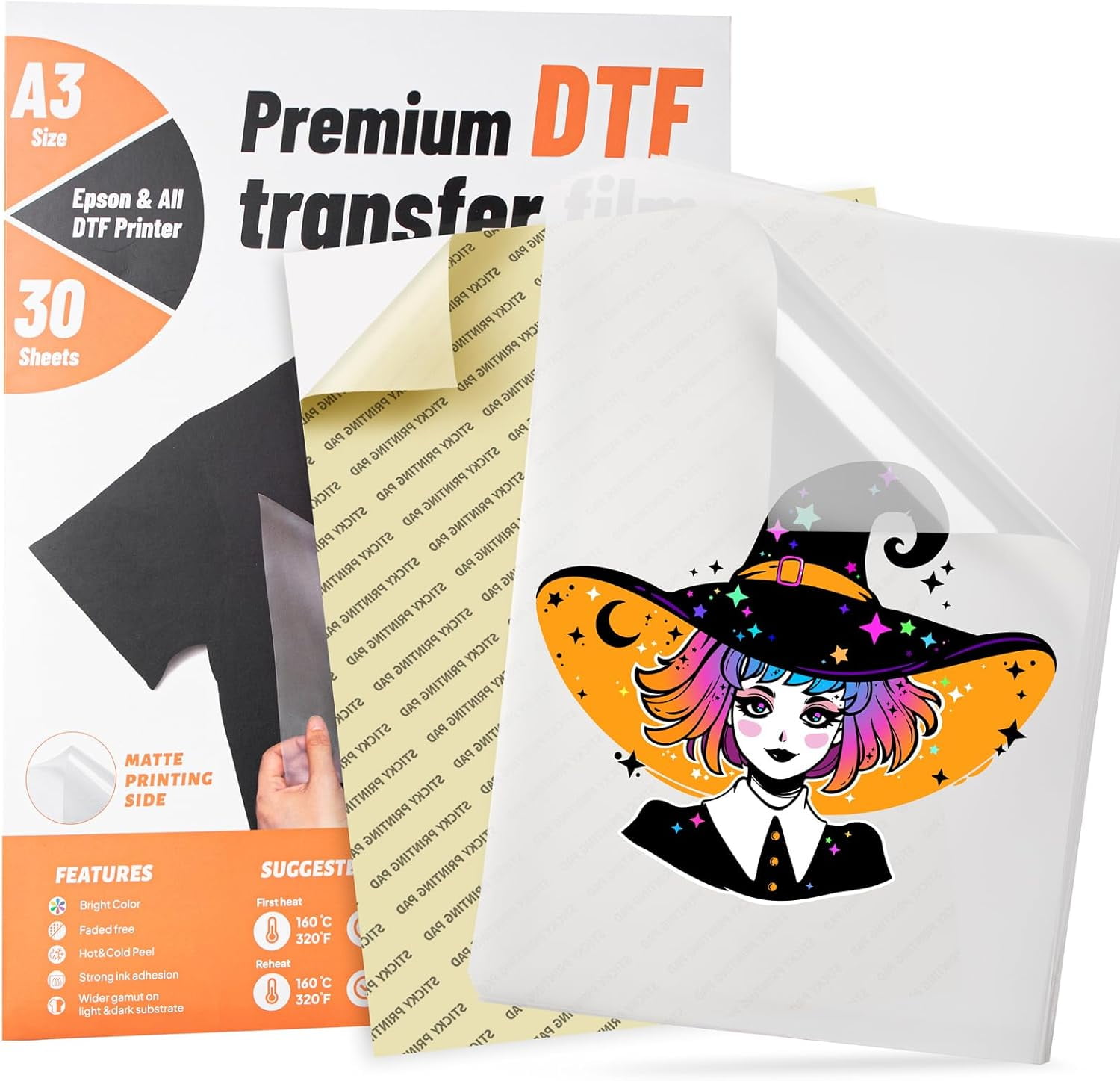 SHIQI-DTF Film de Transfert, 30 Feuilles 11 Pouces*17 Pouces Papier DTF avec Tampon d'Impression ...