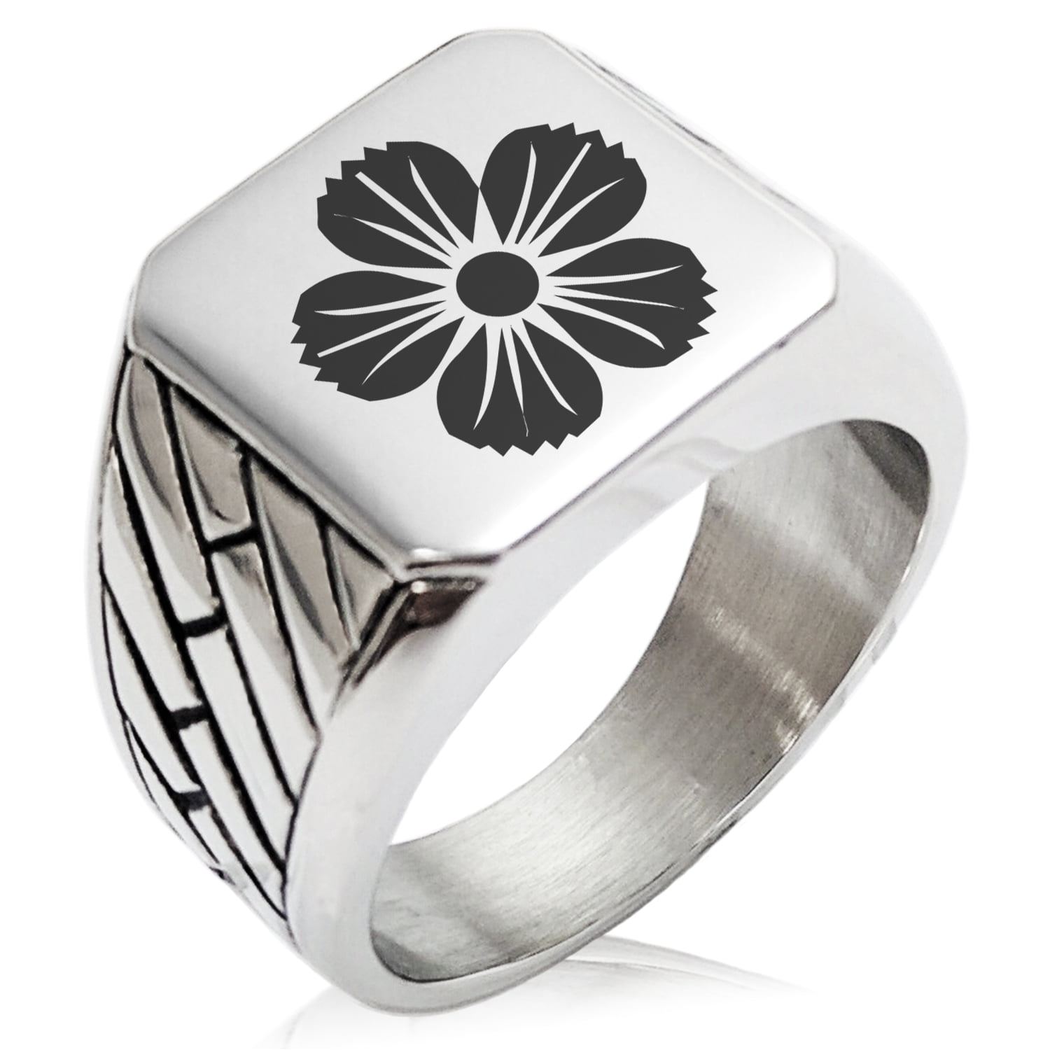 Stainless Steel Saito I Samurai Crest Geometric Pattern Biker Style ...