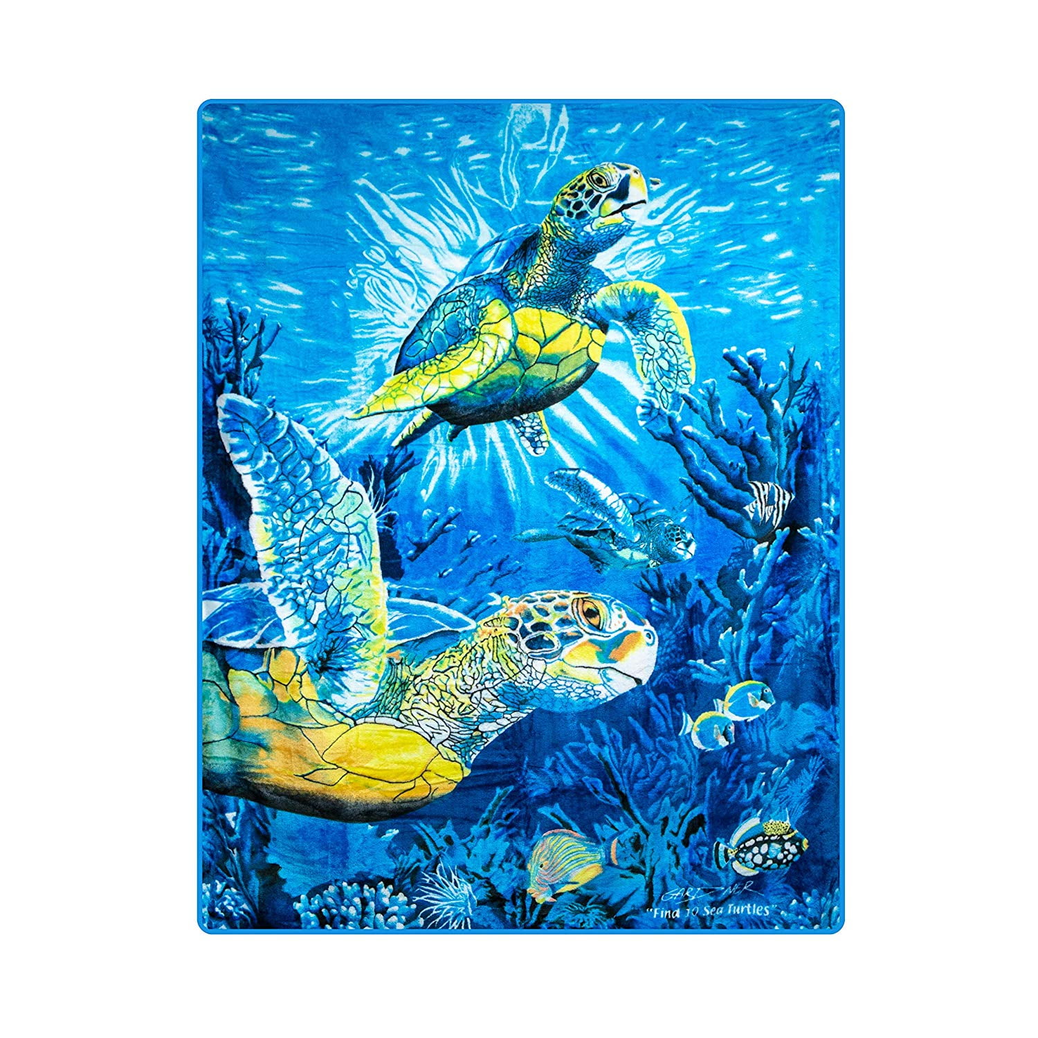 Turtles Blue Ocean Print & Luxe Seal Midnight Soft Minky Blanket Home ...