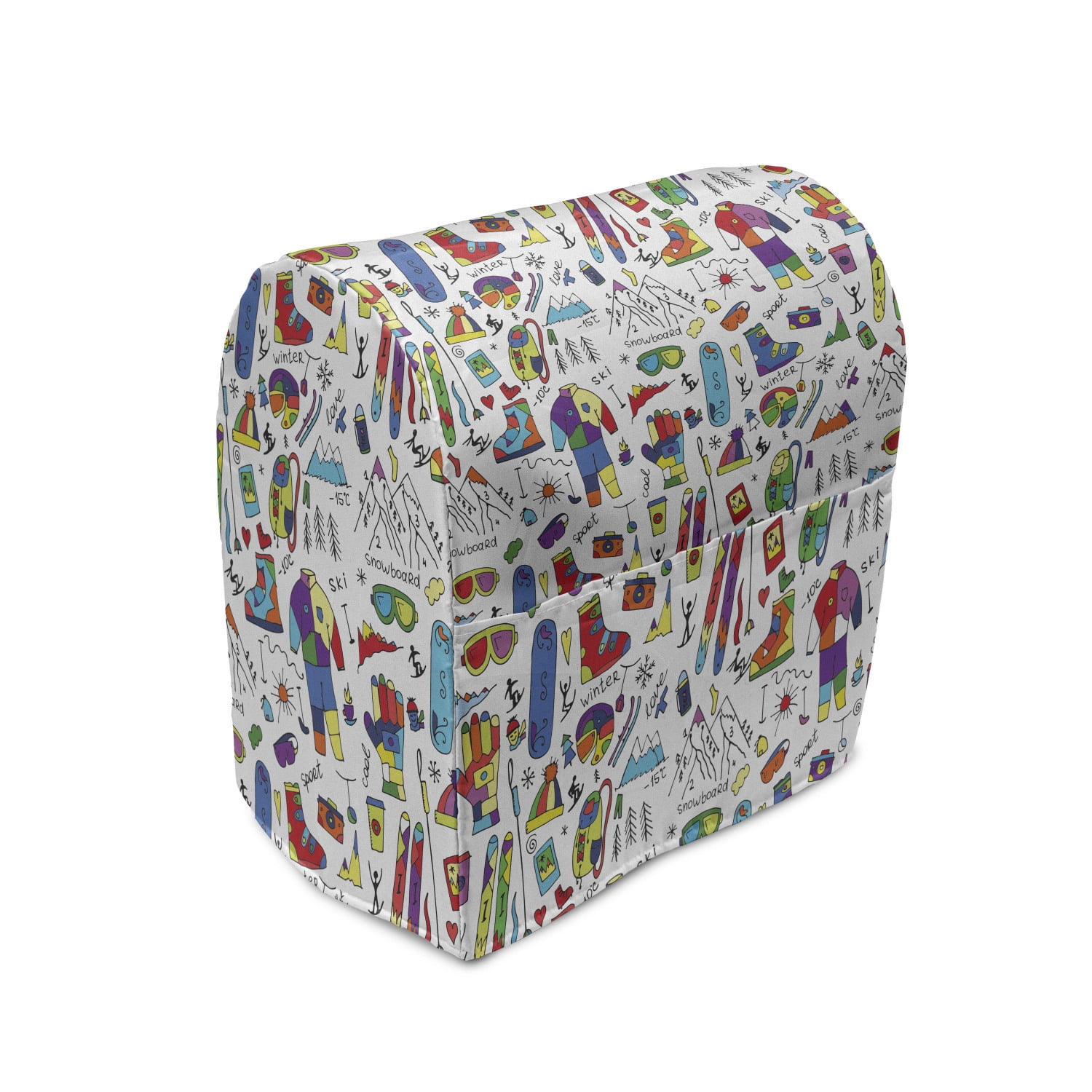 Ski Pattern Stand Mixer Cover, Colorful Pattern with Jumble Winter ...