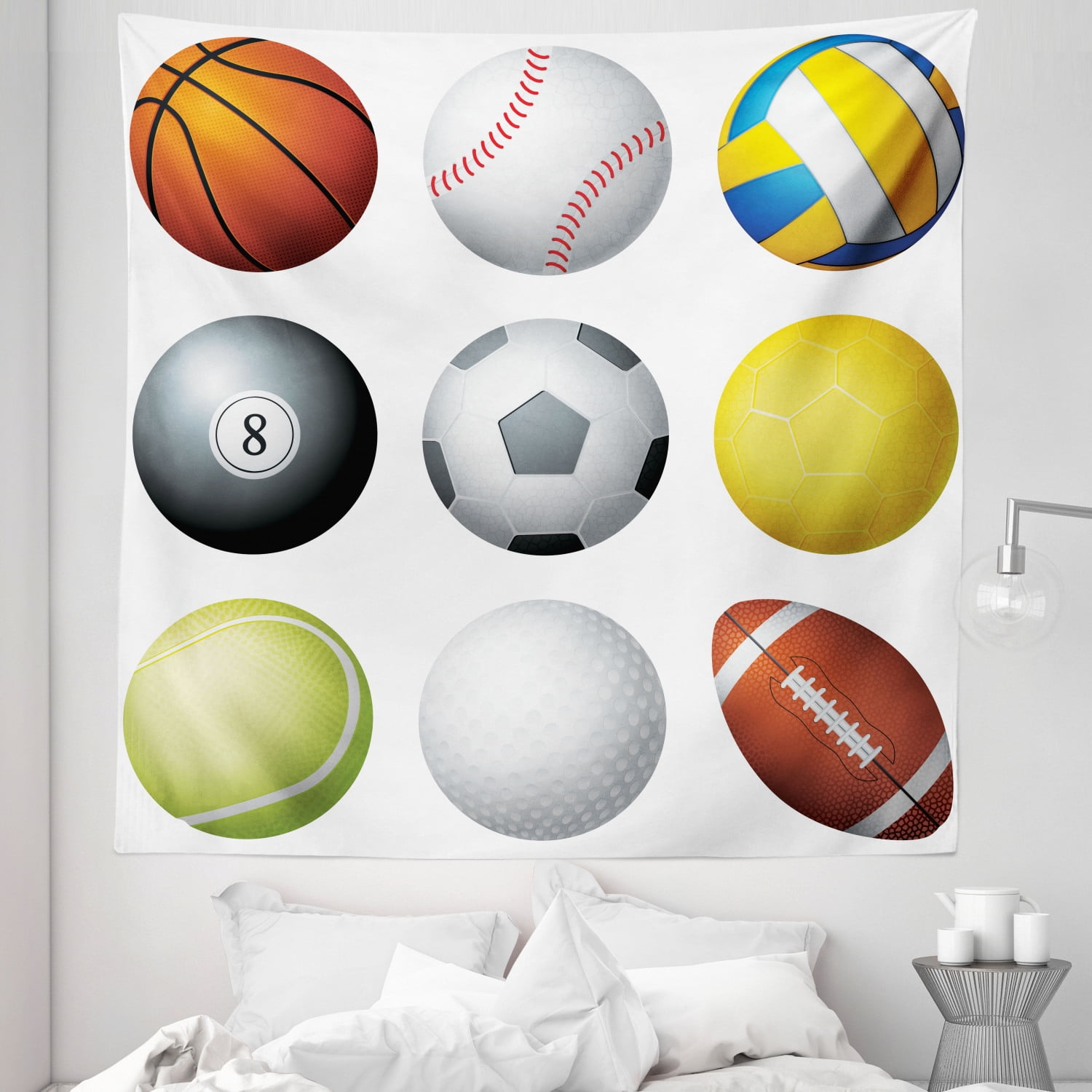 Multicolor Tapestry, Diversified Sport Balls Objects in Diamond or ...