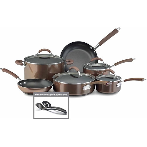 Farberware 12-Piece Millennium Aluminum Nonstick Cookware Set, Bronze ...