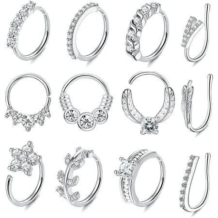 Lonbiaci 12PCS 18G Fake Nose Rings Hoop Nose Septum Ring Faux Nose ...