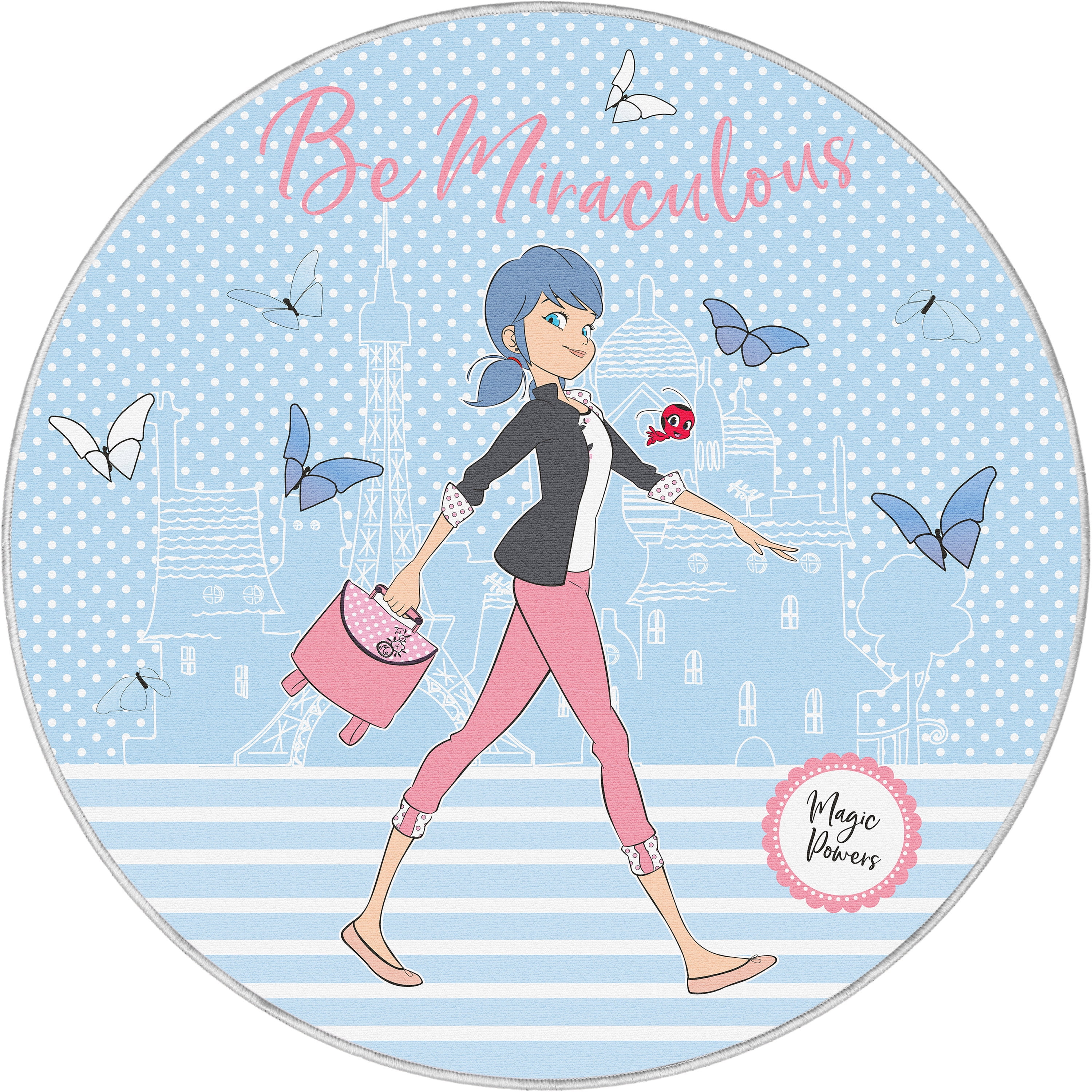 Well Woven Miraculous Ladybug Be Miraculous Light Blue 5'3" Round Rug ...