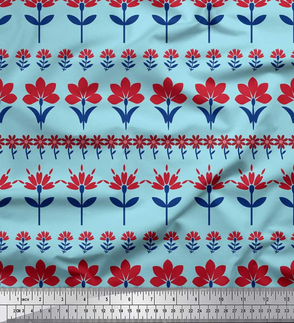 Soimoi Rayon Fabric Leaves & Floral Clip Art Printed Craft Fabric by ...