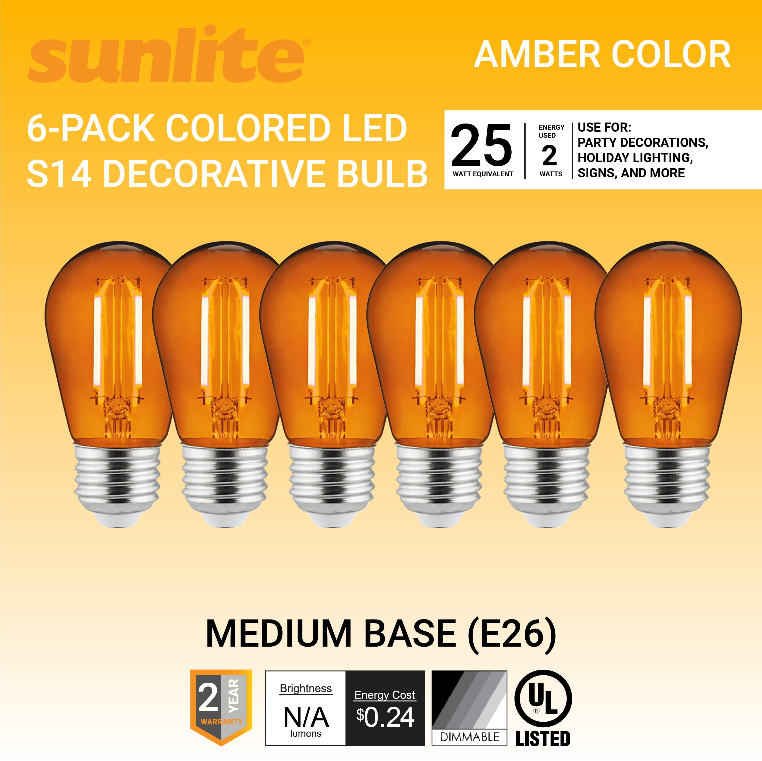 Sunlite LED S14 String Light Bulb, 2 Watts (25W Equivalent), Medium E26 ...
