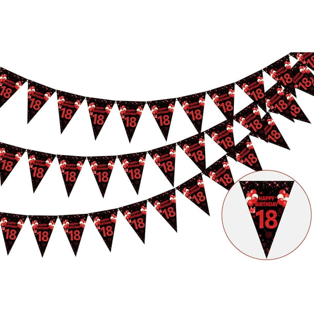 3 Pack 18th Happy Birthday Bunting Banner, 36 Pieces Triangle Flag Red ...