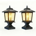 2-Pack Solar Post Cap Lights - IP44 Waterproof Auto Dusk-to-Dawn, Glass ...