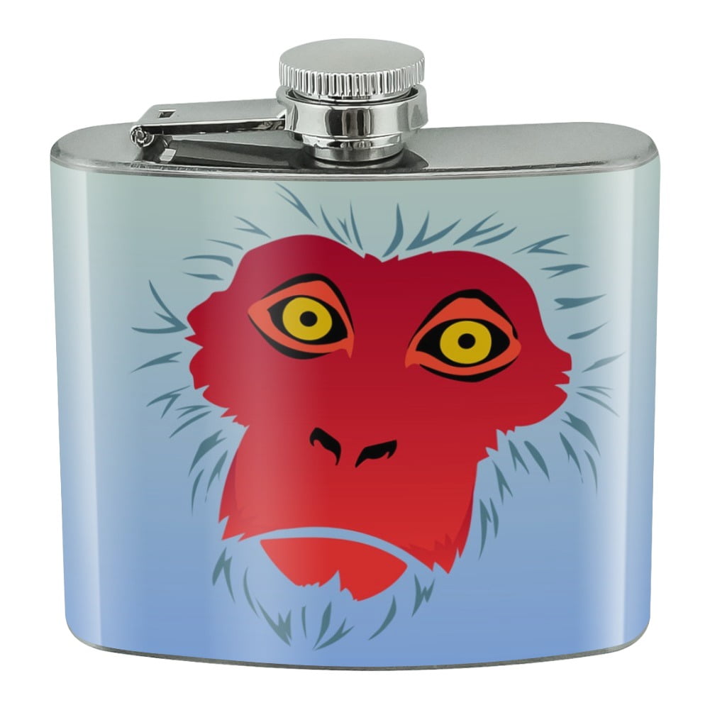 Snow Monkey Face Red Stainless Steel 5oz Hip Drink Kidney Flask ...
