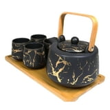 Black Faux Marble With Gold Veins Ceramic Tea Pot And Cups With Tray ...