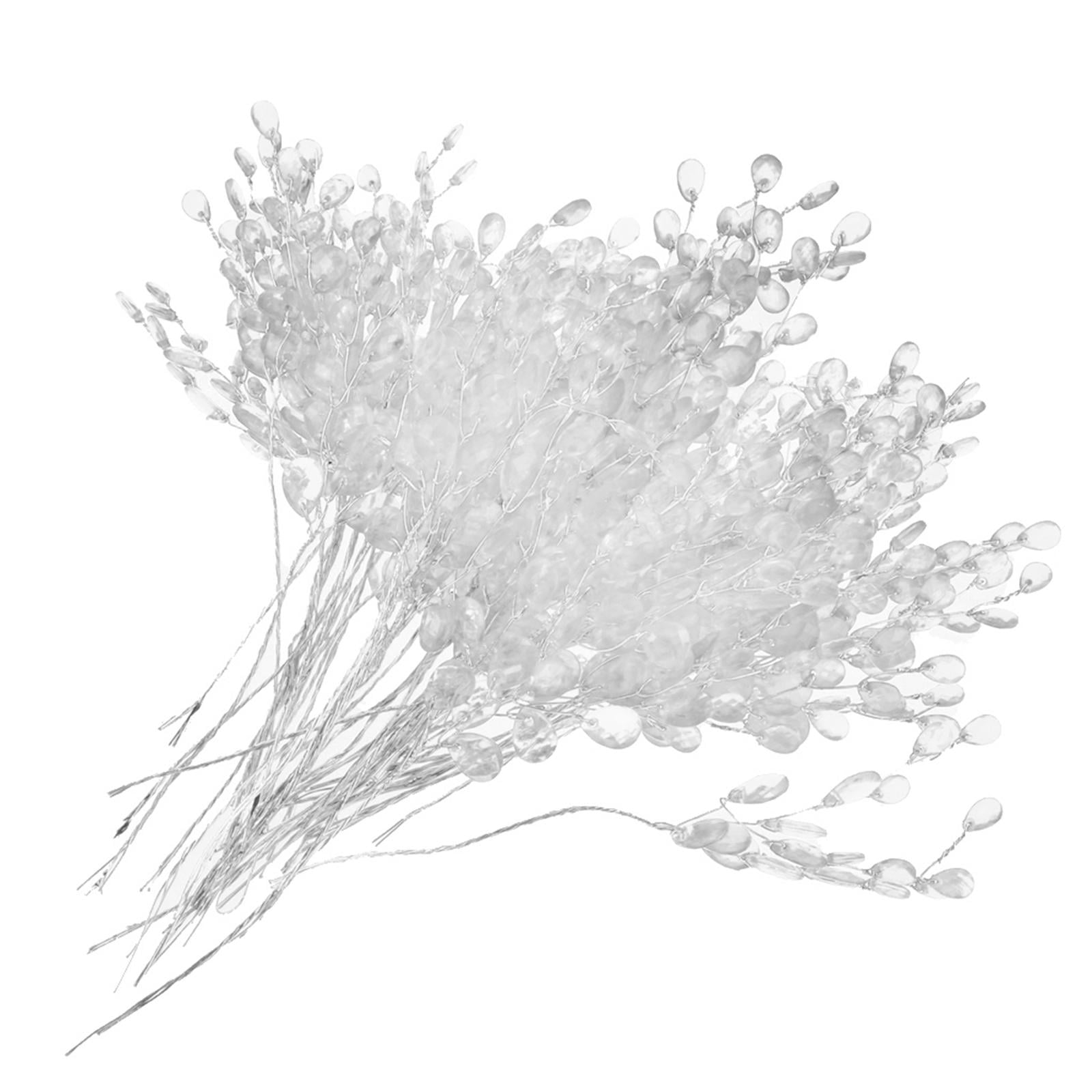 50x Decorative Artificial Water Drop Acrylic Flower Wire Stems White ...