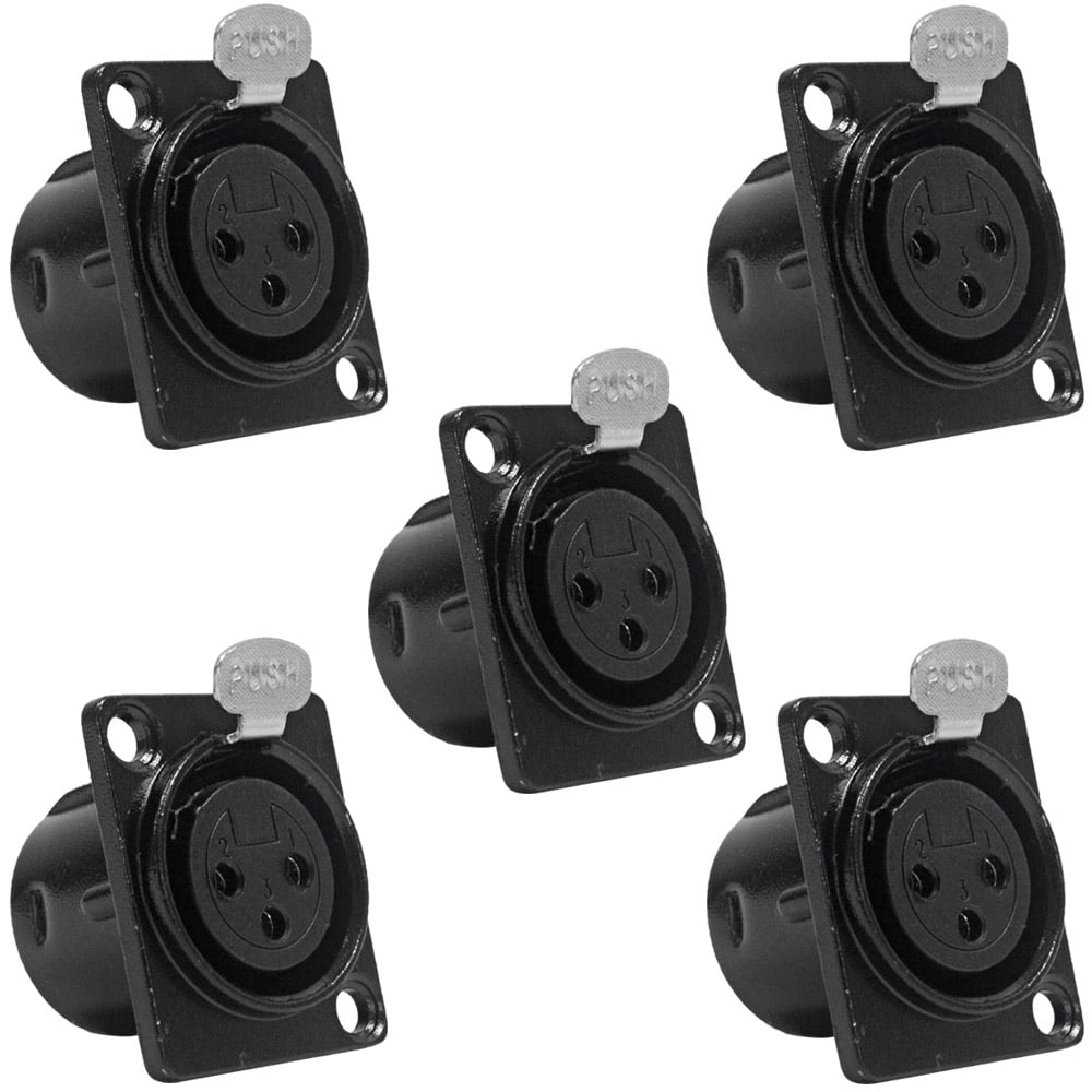 Seismic Audio 5 Pack of XLR Female Panel Mount Connectors - Black Metal ...