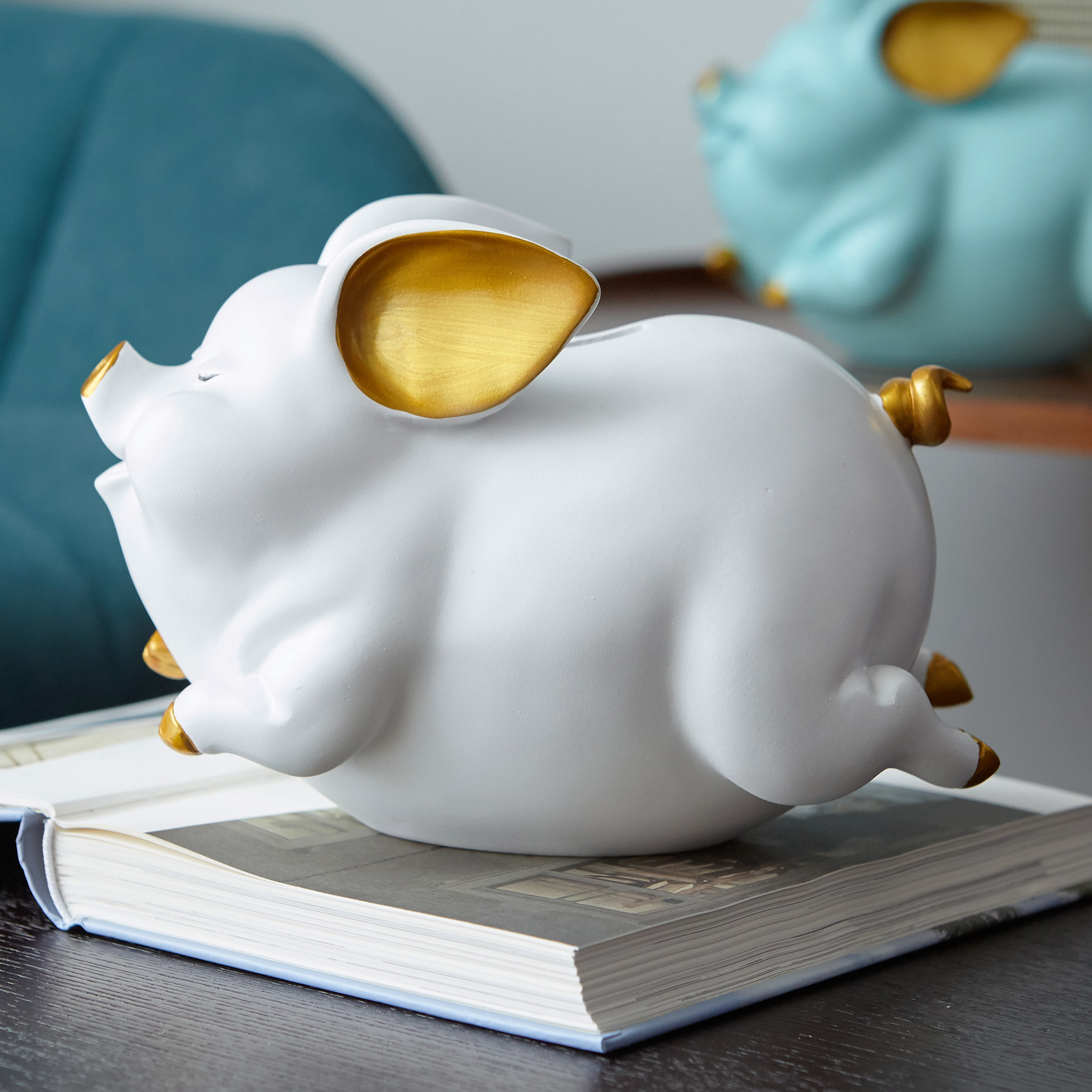 HAUCOZE Piggy Coin Bank Pig Decor Statue Gifts Home Arts Sculpture ...