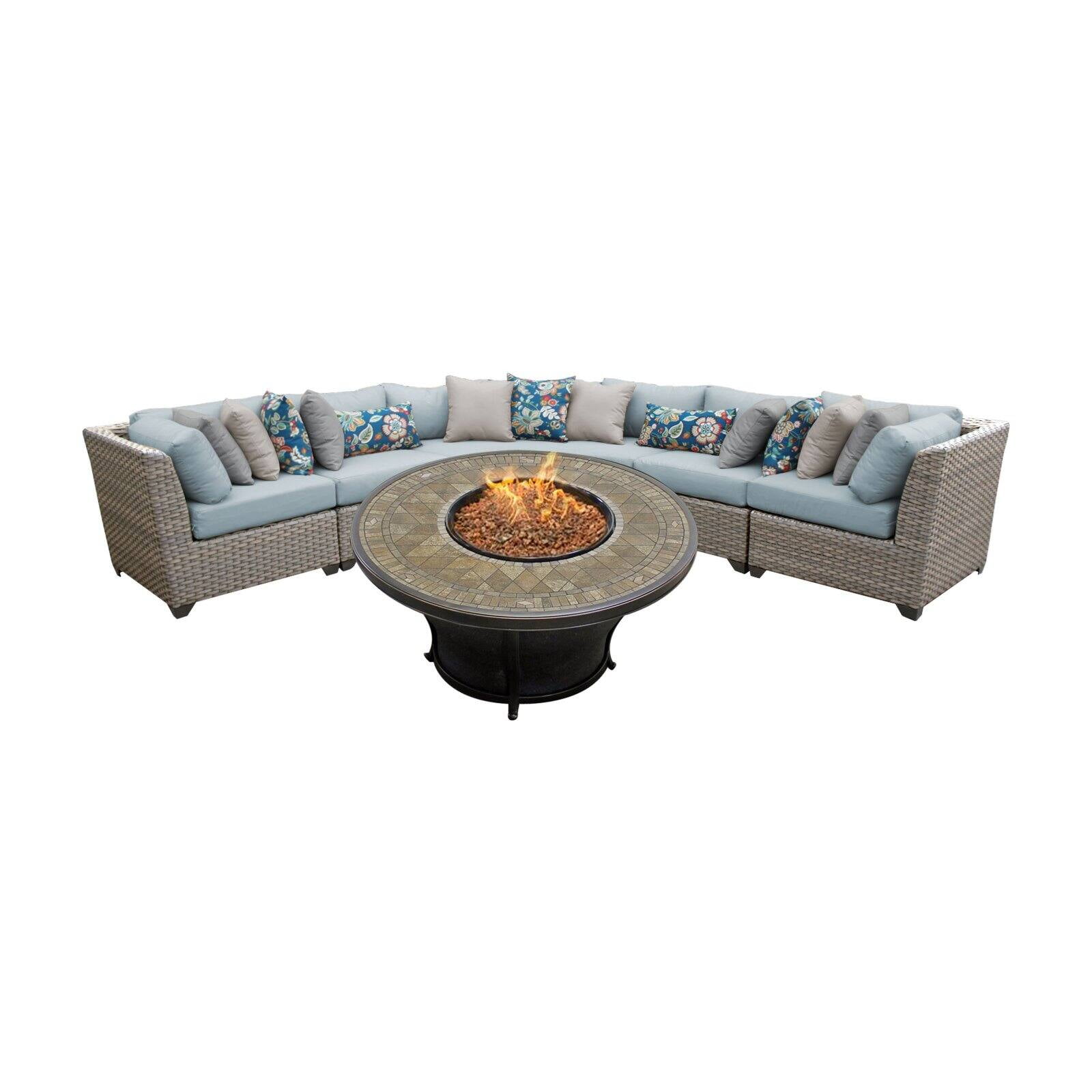 TK Classics Florence Wicker Patio Set with Balmoral Fire Pit Table ...