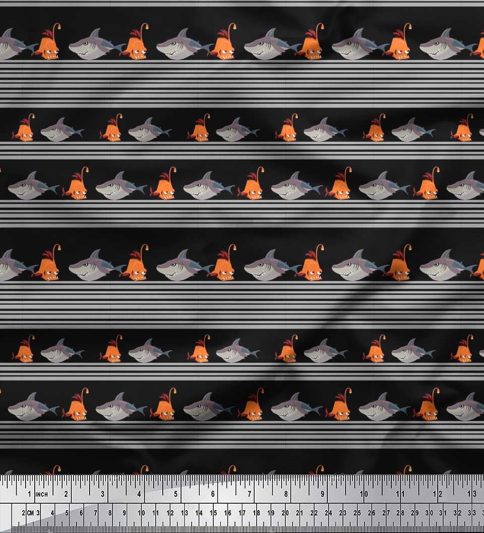 Soimoi Viscose Chiffon Fabric Stripe & Shark Fish Kids Print Fabric by ...