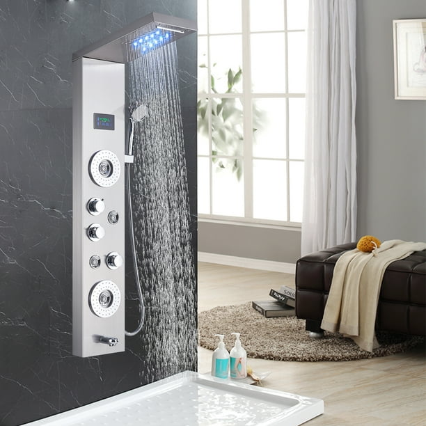 Shower Panel Tower System LED Brushed Nickel Multiple Function Shower ...