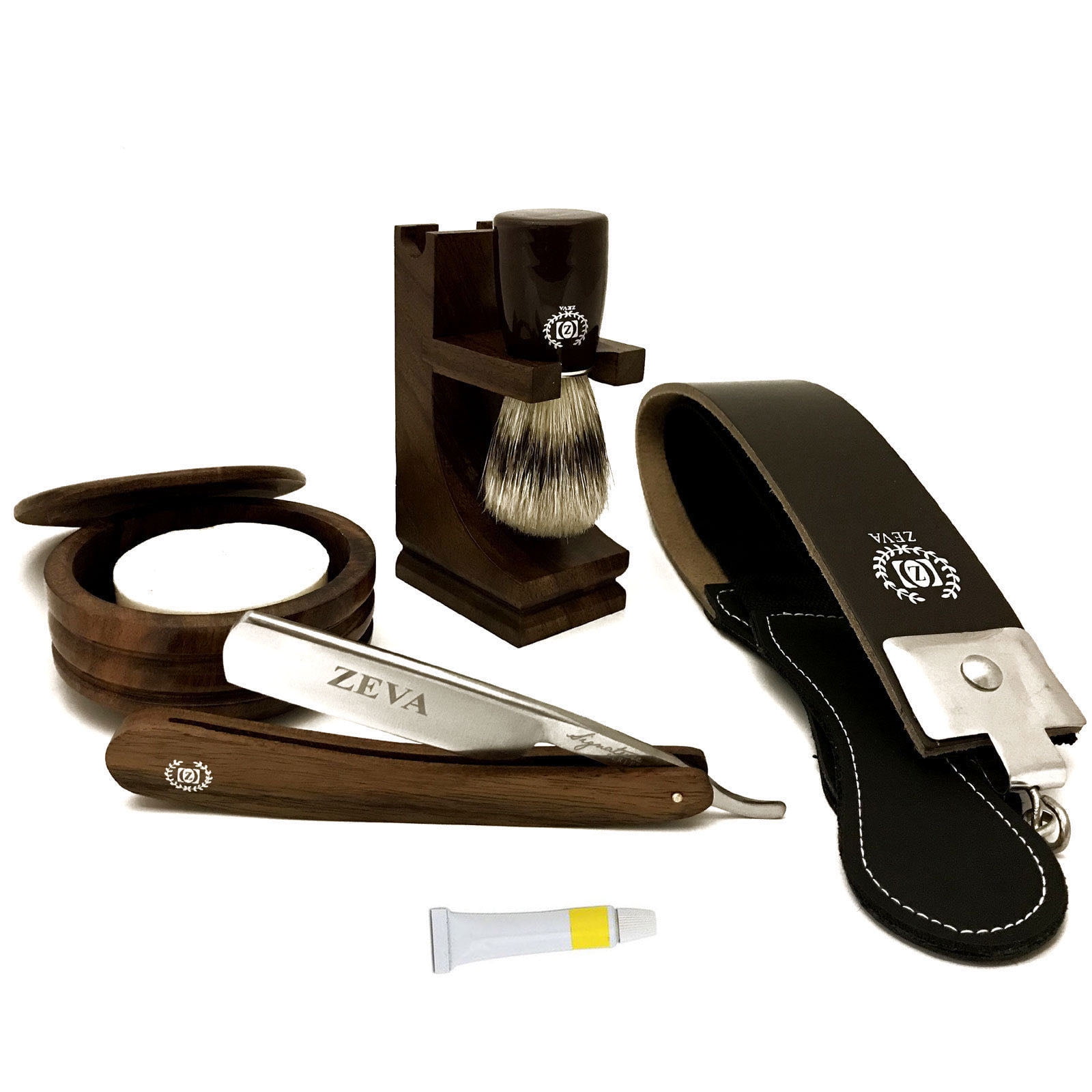 VINTAGE SHAVE READY ZEVA STRAIGHT EDGE RAZOR SHAVING SET KIT WOODEN ...