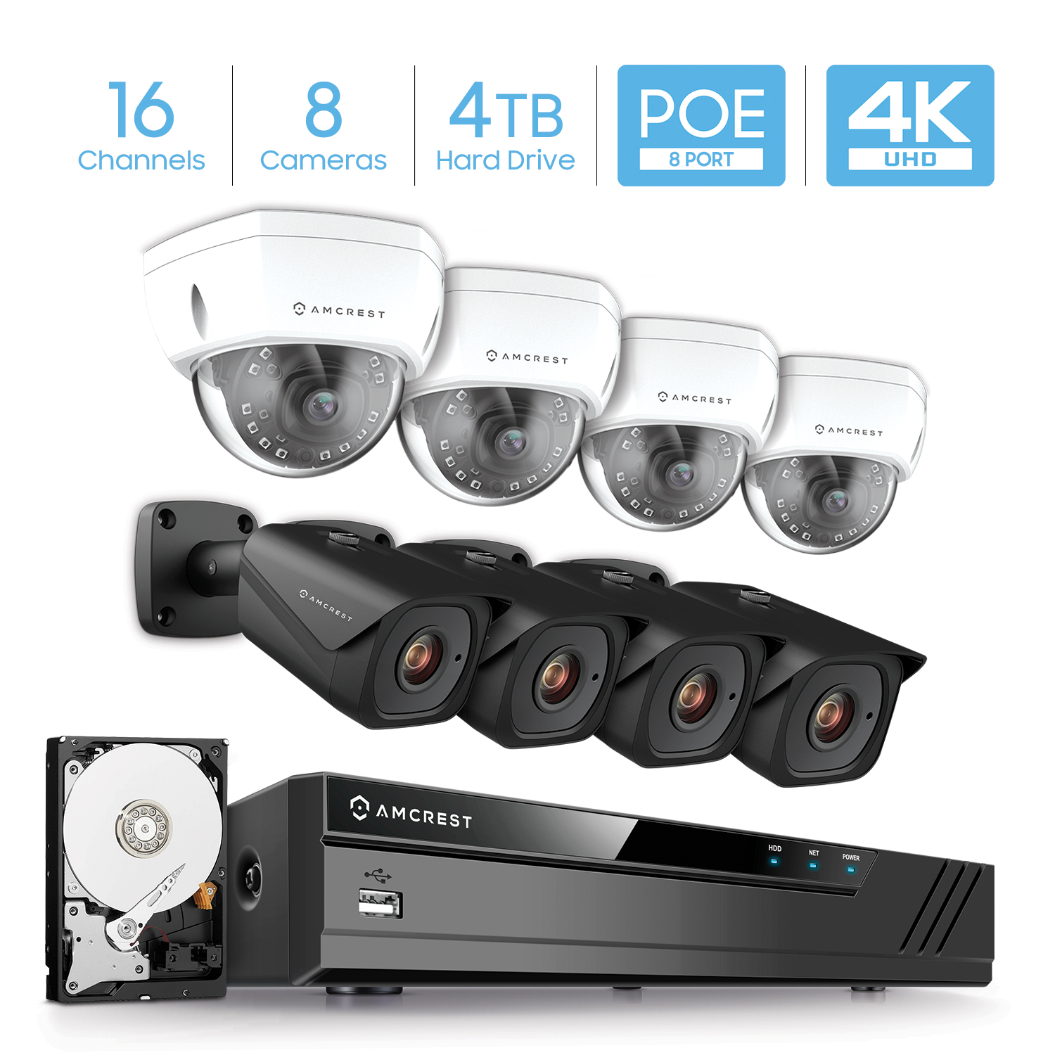 Amcrest 4K 16CH Security Camera System w/ 4K NVR, (8) x 4K IP67 ...