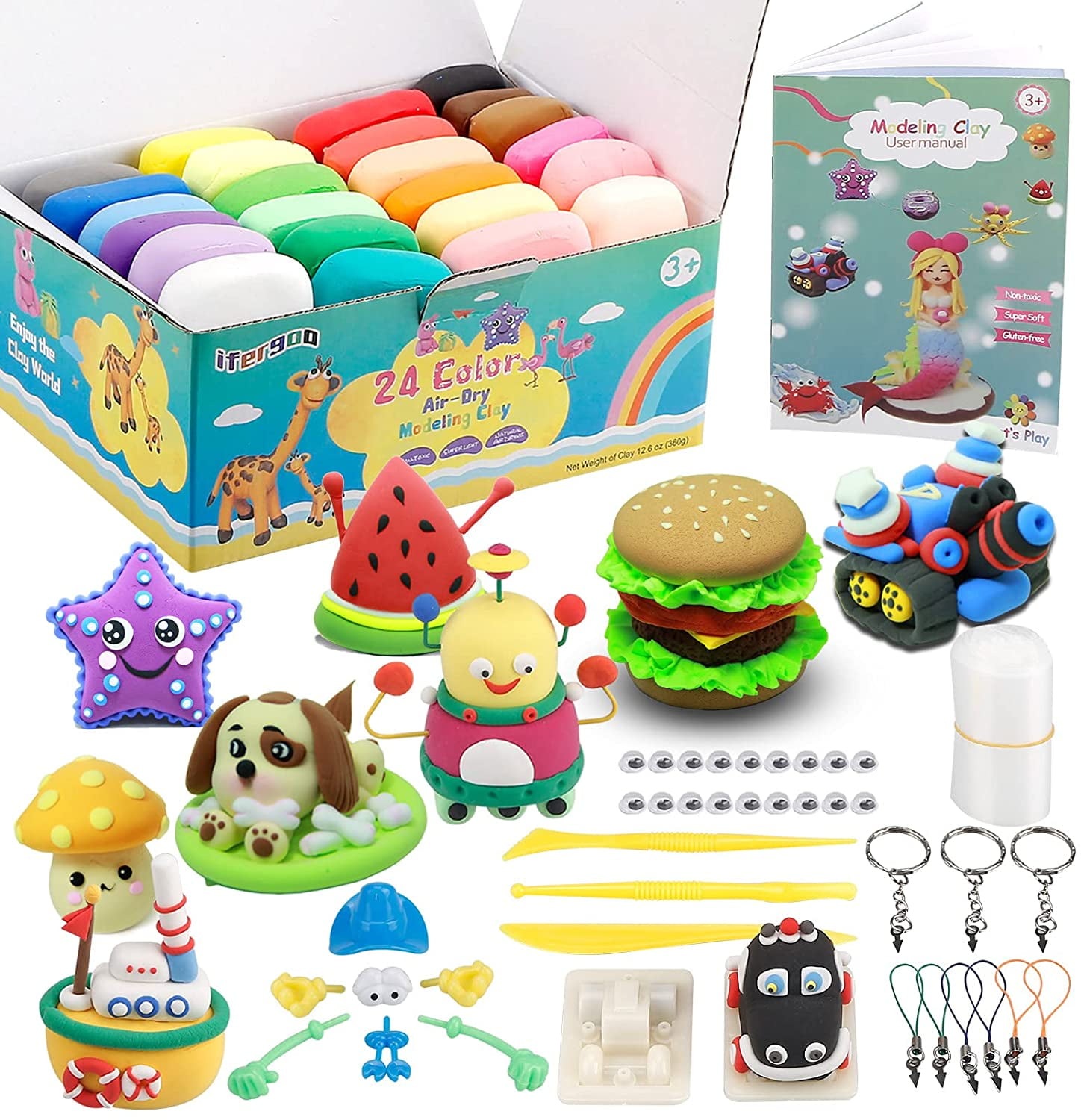 Modeling Clay Kit, 24 Colors Air Dry Ultra Light Clay, Safe & Non-Toxic ...
