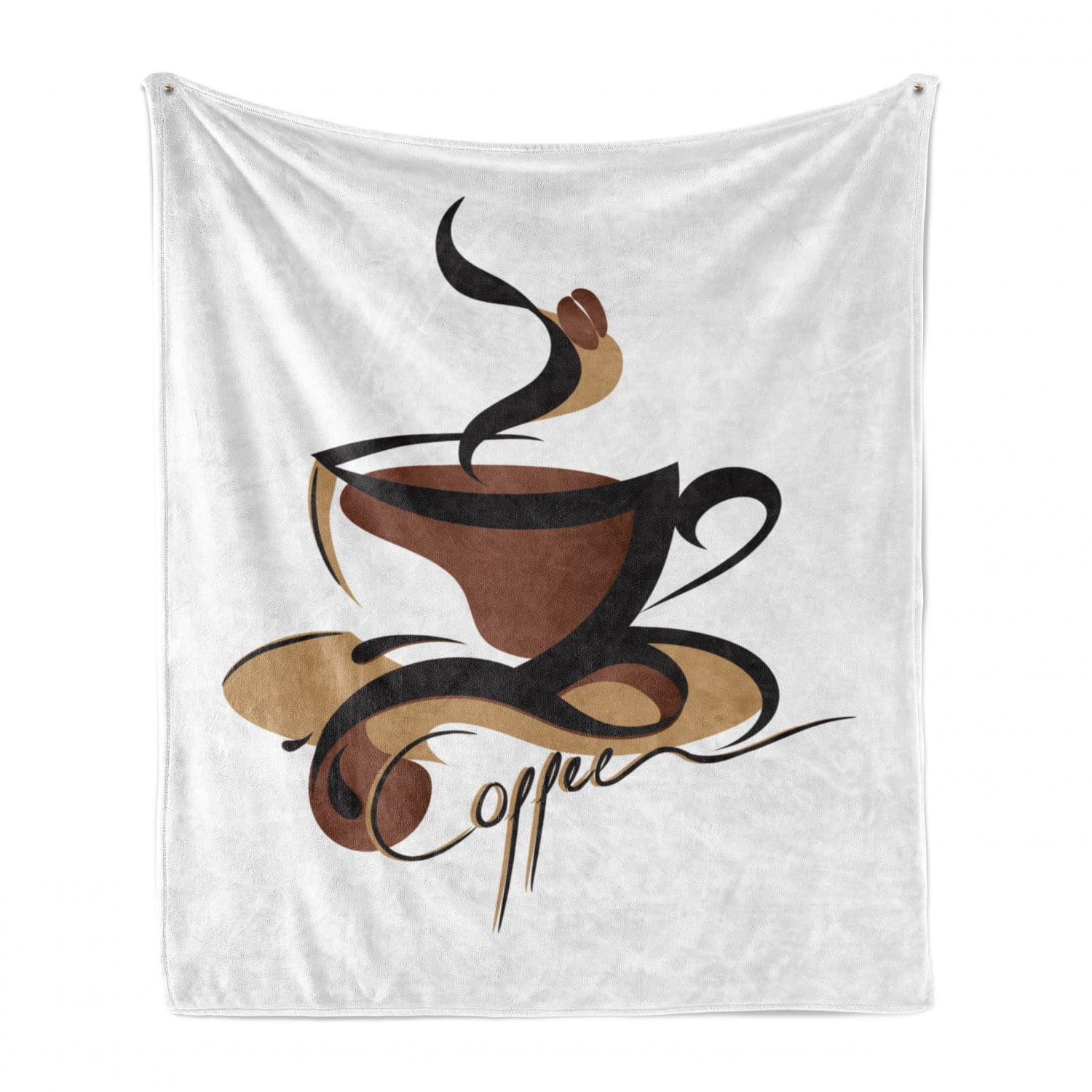Coffee Soft Flannel Fleece Blanket, Coffee Cup with Abstract Curved ...