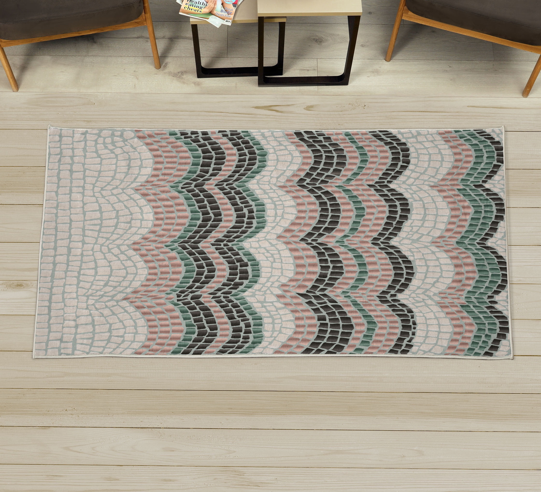 Tiles Decorative Rug, Gradient Colored Mosaic Waves Setting Antique ...