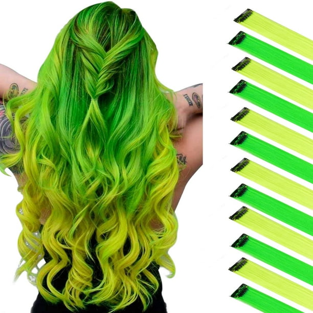IUIT Colored Hair Extension, 12 PCS Green, Yellow Hairpiece for Girls ...
