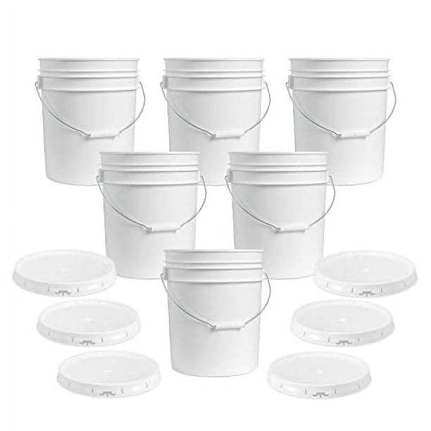 5 gallon Food Grade White Plastic Bucket with Handle & Lid - Set of 6 ...