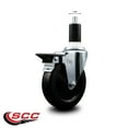 5 Inch Soft Rubber Swivel 1-3/8 Inch Expanding Stem Caster with Brake ...