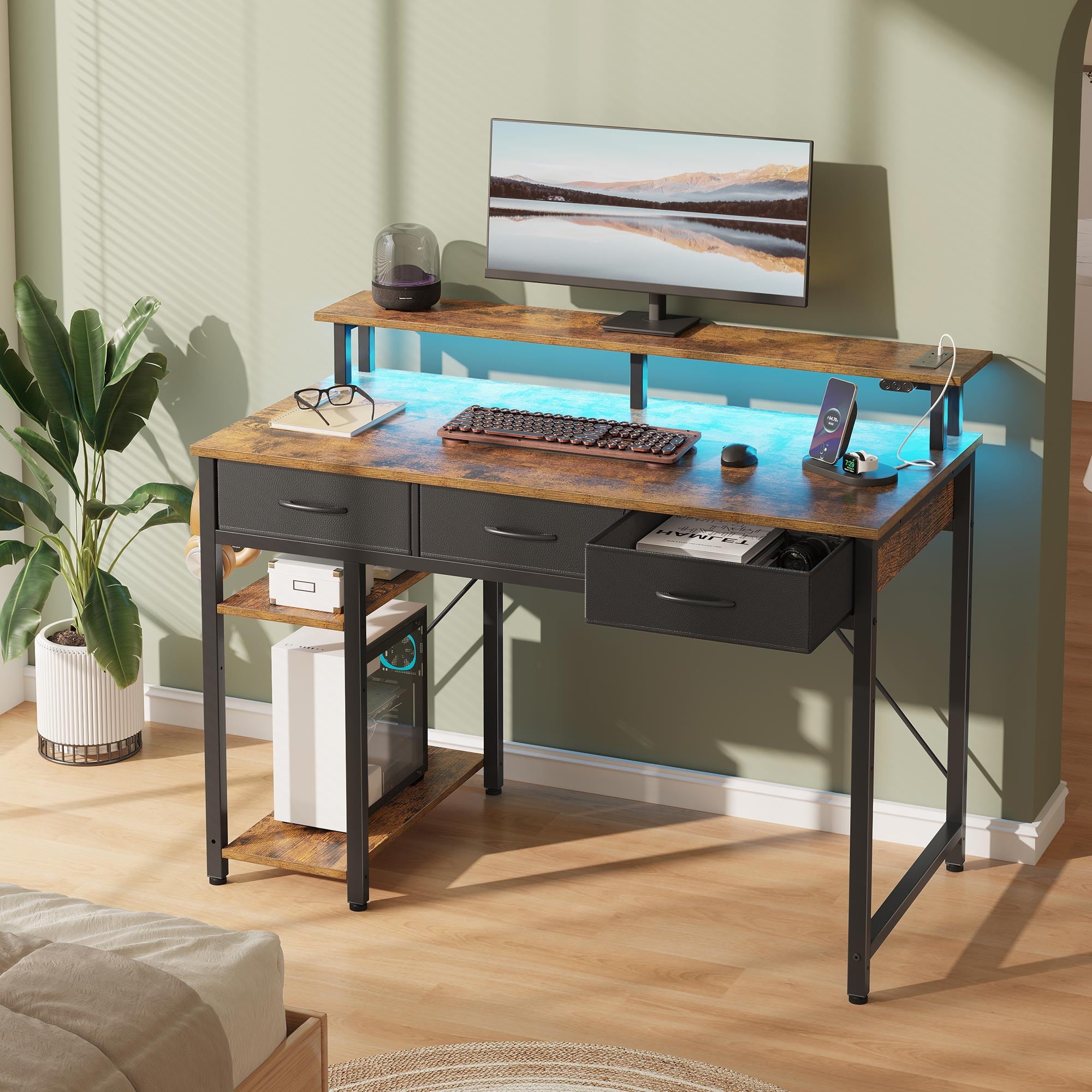 Click here for Greenstell 47 Computer Desk With Built-In Outlets... prices