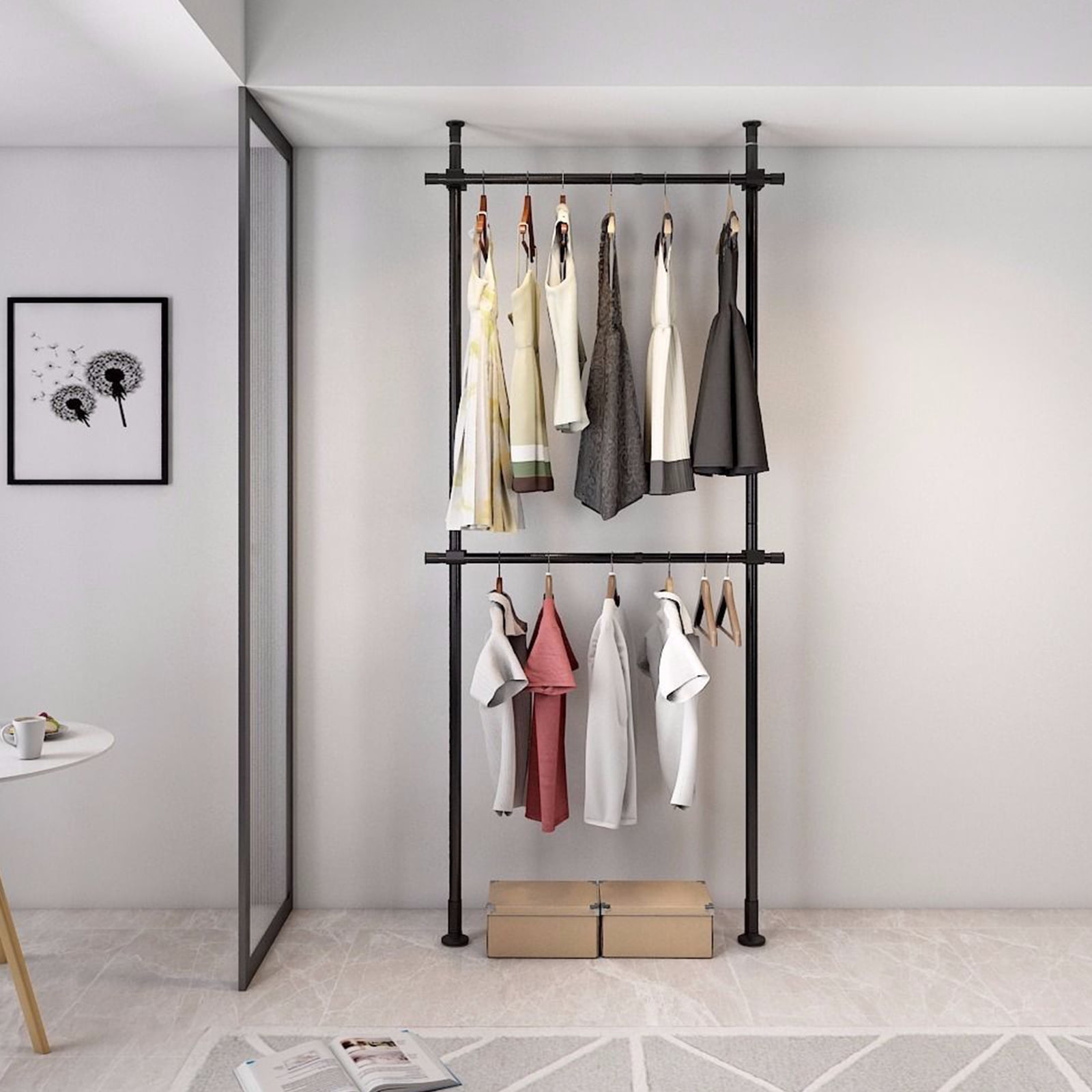 Miumaeov Adjustable Metal Garment Rack Storage Hanging Clothing Bar for ...