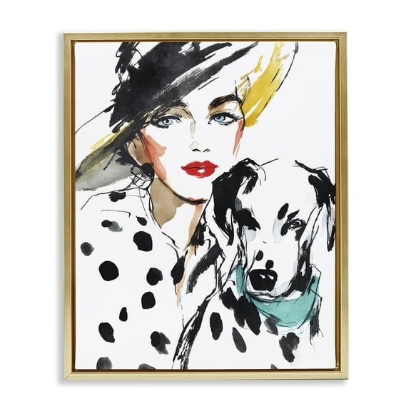 Stupell Industries Trendy Dalmatian Muse Gold Framed Floater Canvas ...