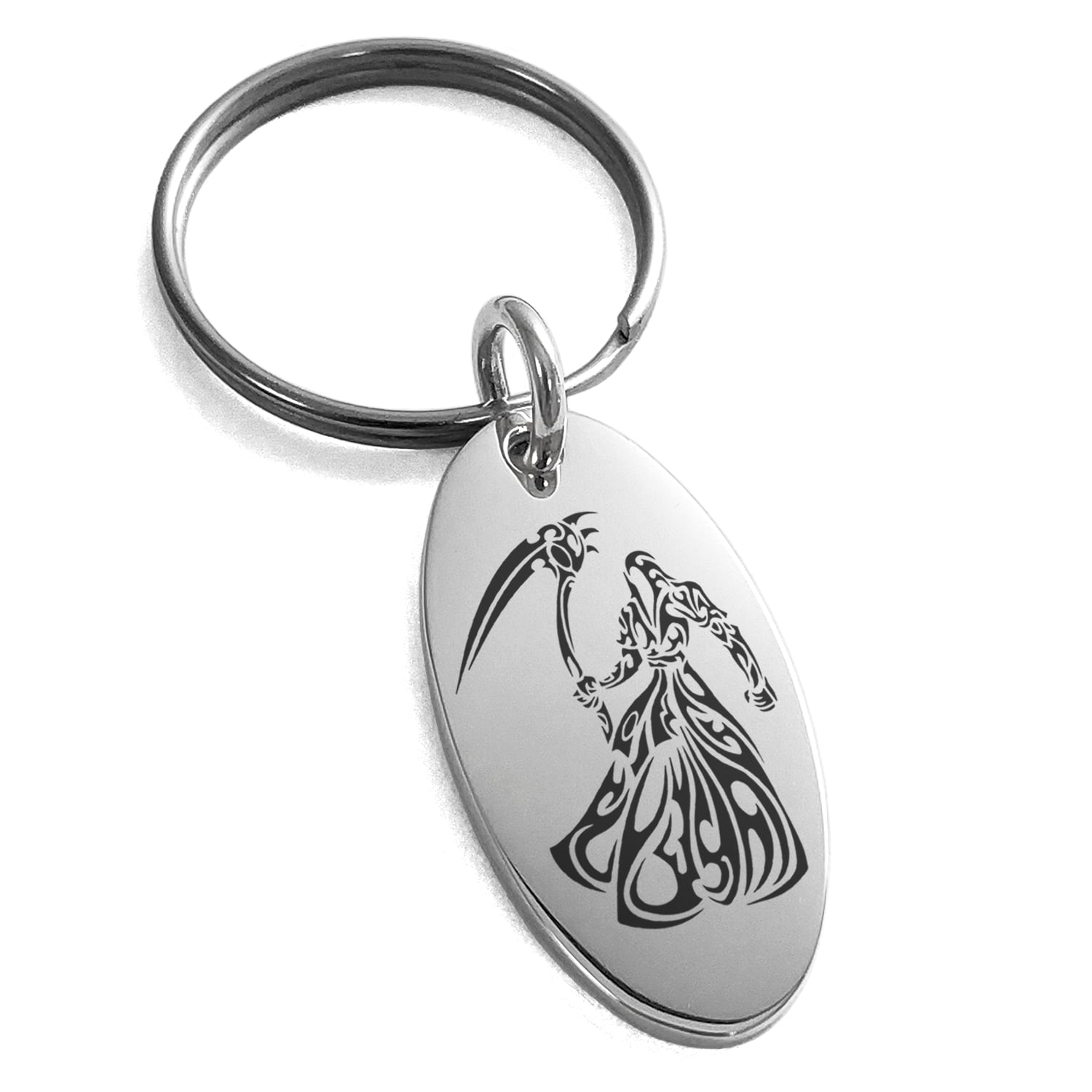 Stainless Steel Harbinger Grim Reaper Engraved Small Oval Charm ...