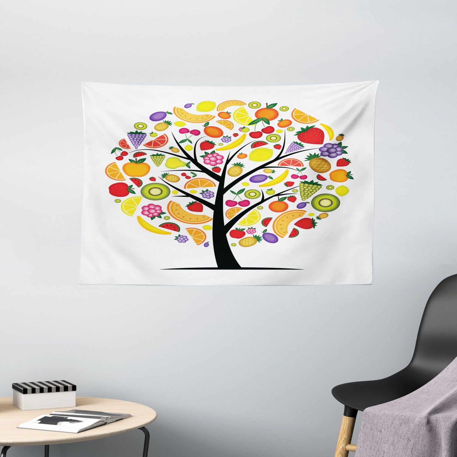 Fruit Tapestry, Colorful Fruit Tree Silhouette with a Variety of ...