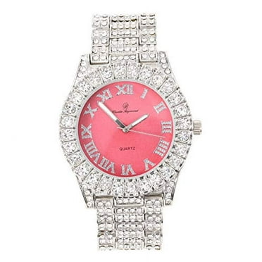 Mens Silver Big Rocks with Roman Numerals Fully Iced Out Colorful Dial ...