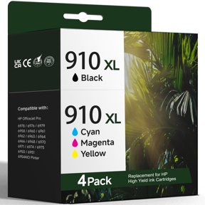 HP 910, 910XL Ink Cartridges 4-Pack, Black High Yield Cyan Magenta ...