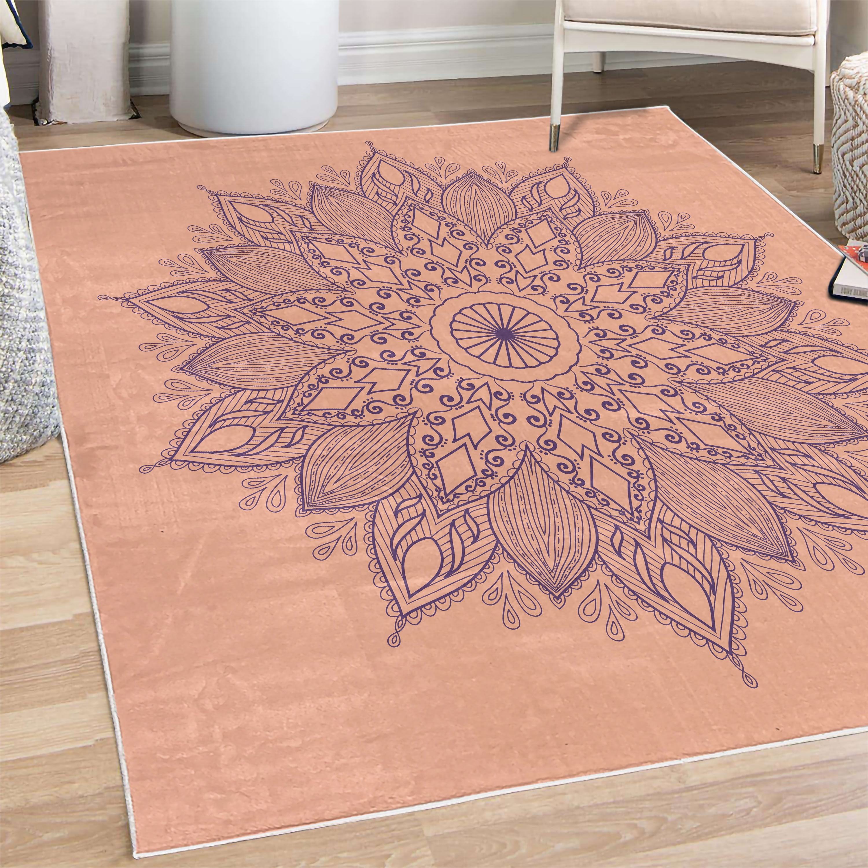 Mandala Decorative Rug, Lotus Inspired Flower Lace Circle Ornate Retro ...