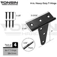 4" T-Strap Shed Door Hinges 4Pcs, Heavy Duty Black Tee for Wooden Fence ...