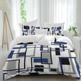 4 Piece Duvet Cover Set Queen, Blue Black Grey Geometric Rectangle Soft ...